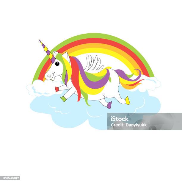 Mavi Bulutta Sevimli Beyaz Unicorn Kırmızı Menekşe Sarı Yeşil Saç
