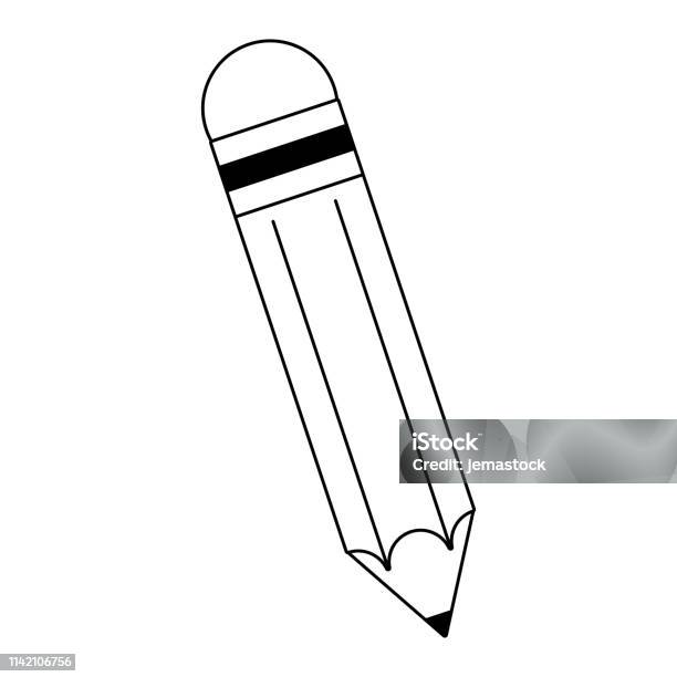 Crayon En Bois De Dessin Animé De Symbole Noir Et Blanc Vecteurs Libres