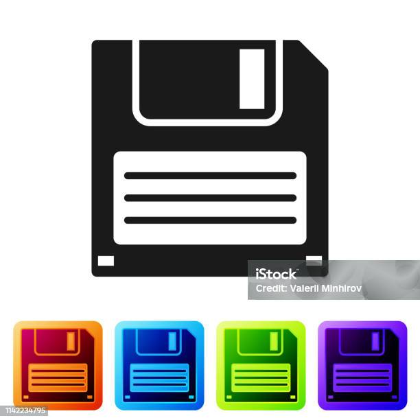 Zwarte Floppy Disk Voor Computer Data Opslag Icoon Geïsoleerd Op Witte