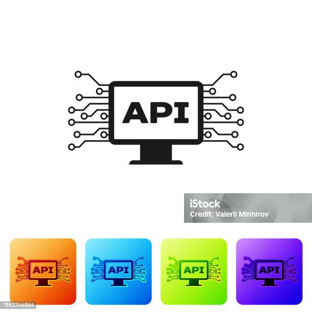 Black Computer Api Interface Icon Isolated On White Background Application Programming Interface