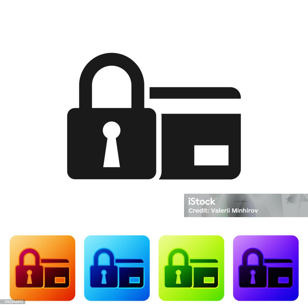Zwarte Credit Card Met Slot Icoon Geïsoleerd Op Witte Achtergrond