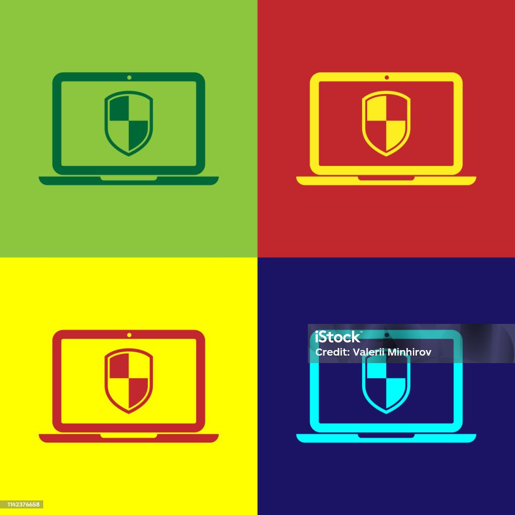 Laptop Warna Dilindungi Dengan Ikon Simbol Perisai Yang Terisolasi Pada ... Laptop Warna Dilindungi Dengan Ikon Simbol Perisai Yang Terisolasi Pada ...