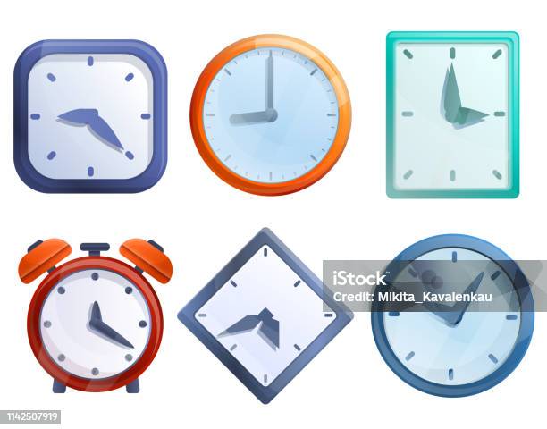 Ensemble Dicônes Dhorloge De Dessin Animé Illustration Vectorielle