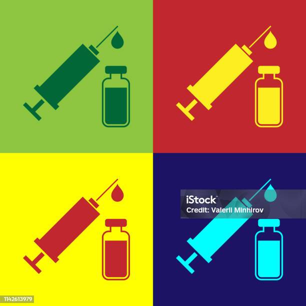 Seringue De Couleur Médicale Avec Laiguille Et Licône De Flacon Ou