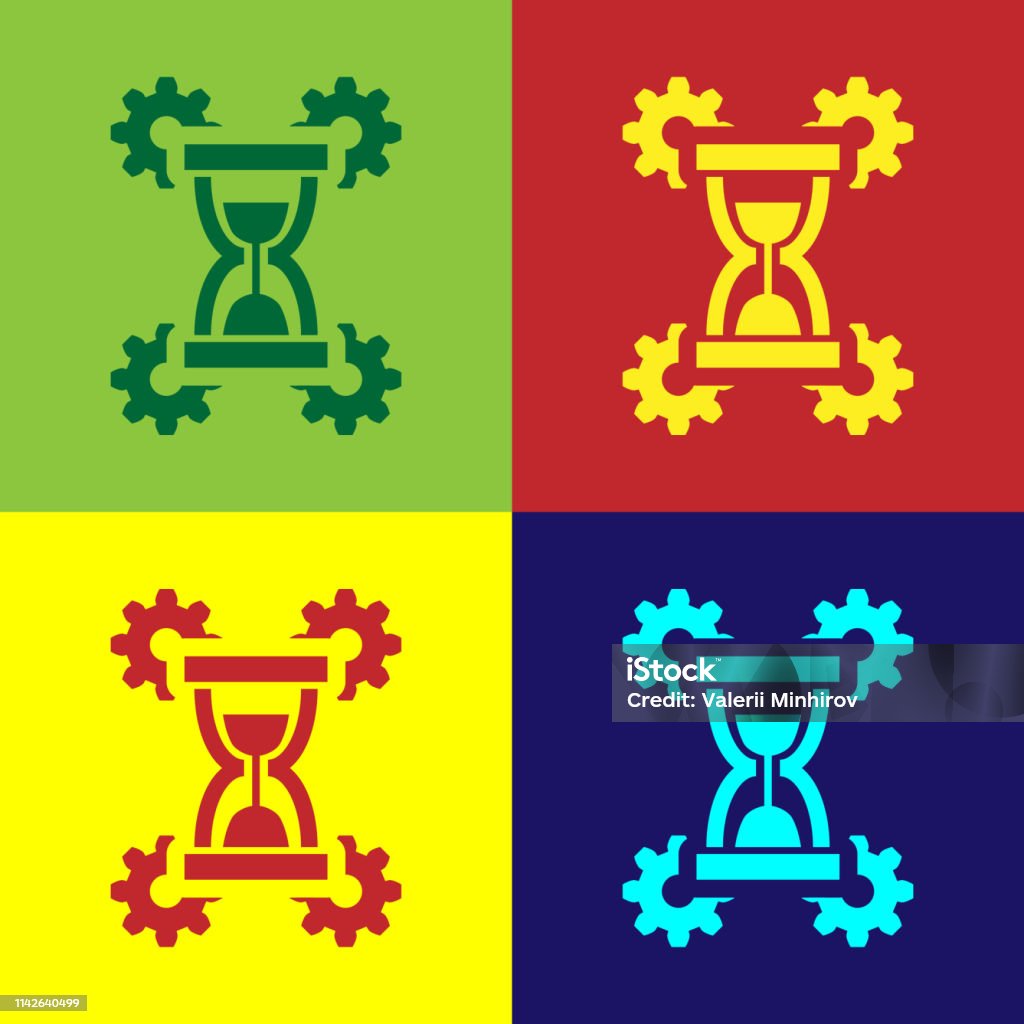 Color Hourglass And Gear Icon Isolated On Color Backgrounds Time