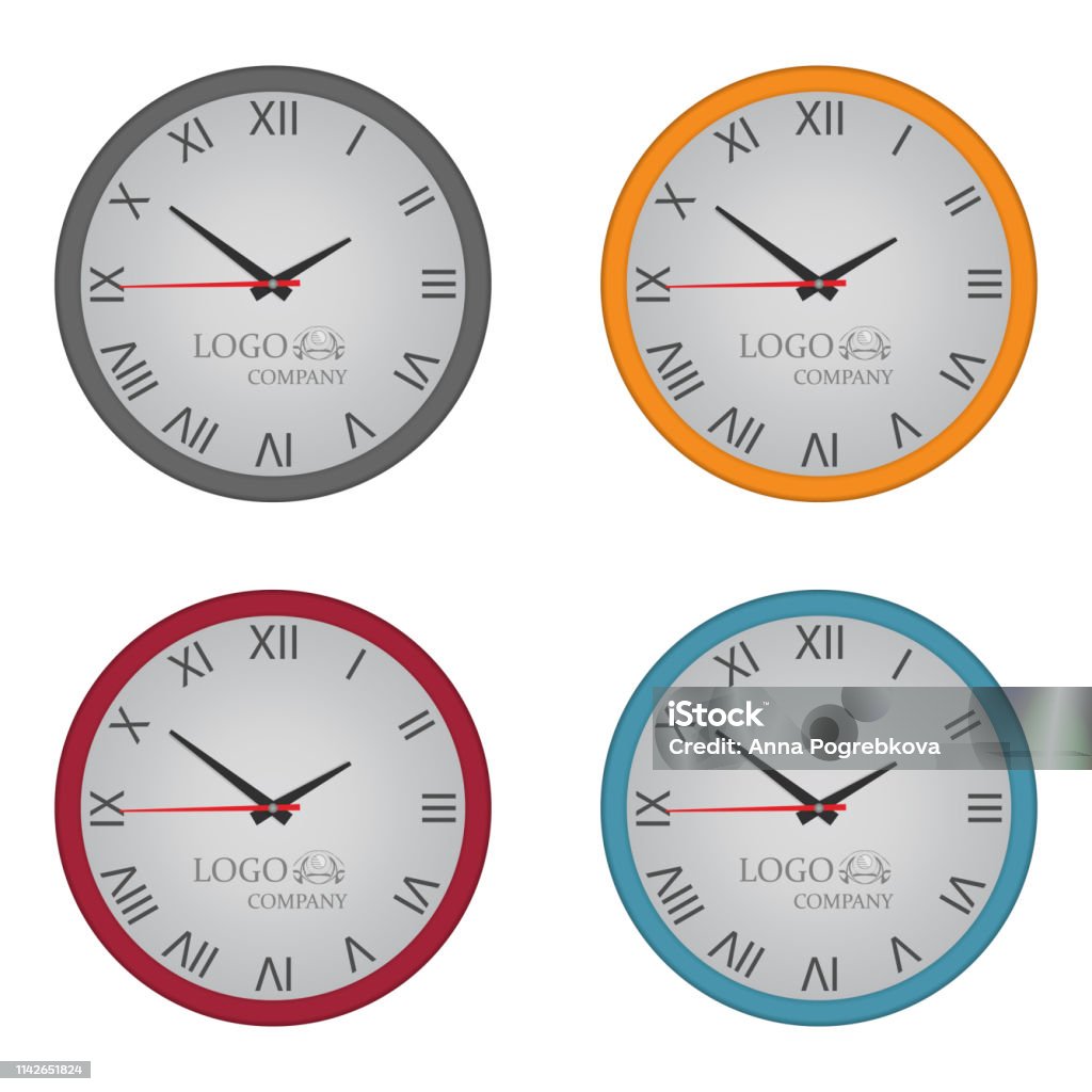 Jam Dinding Warna Dengan Angka Romawi Template Vektor Diatur Untuk ... Jam Dinding Warna Dengan Angka Romawi Template Vektor Diatur Untuk ...