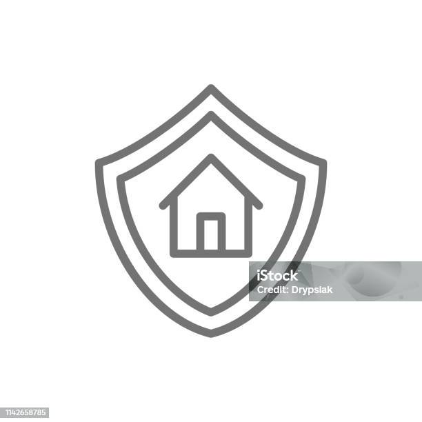 Protection De La Maison Bouclier Avec Maison Icône De Ligne Dassurance