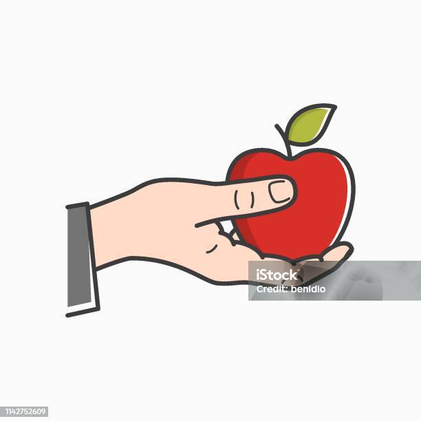 Hand Hold Apple Male Hand Holding Red Apple On White Background Stock