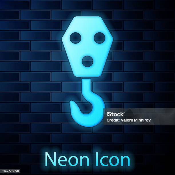 Ikon Kait Industri Neon Bersinar Terisolasi Pada Latar Belakang Dinding
