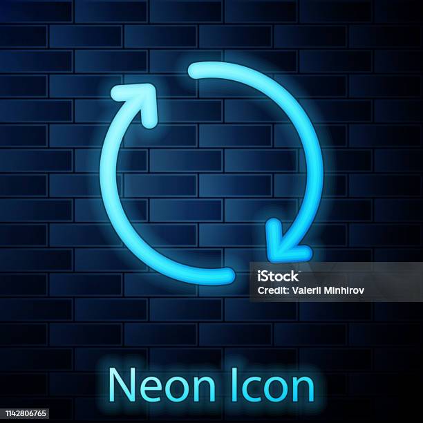 Gloeiende Neon Refresh Icoon Geïsoleerd Op Bakstenen Muur Achtergrond
