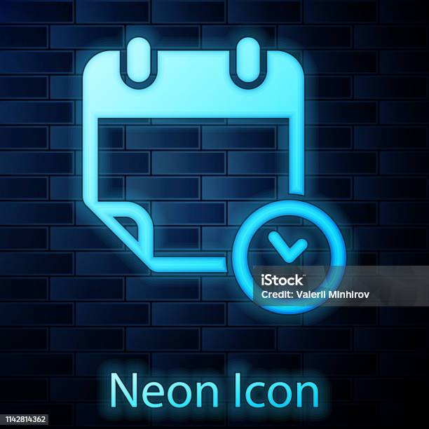Néon Lumineux Calendrier Et Icône Dhorloge Isolé Sur Fond De Mur De