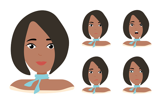 Face Expressions Of African American Woman With Dark Hair Different
