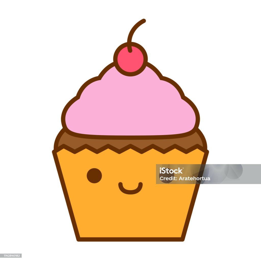 Cartoon Cute Cupcake Icoon Geïsoleerd Op Witte Achtergrond