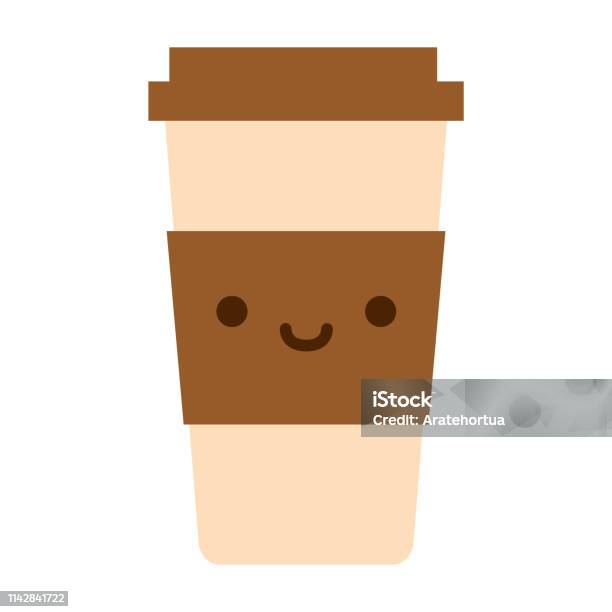 Cartoon Cute Coffee Cup Icoon Geïsoleerd Op Witte Achtergrond