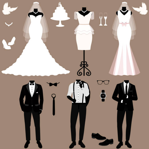 180 Novia Y El Novio Silueta De Patrón De Fondo Ilustraciones De Stock