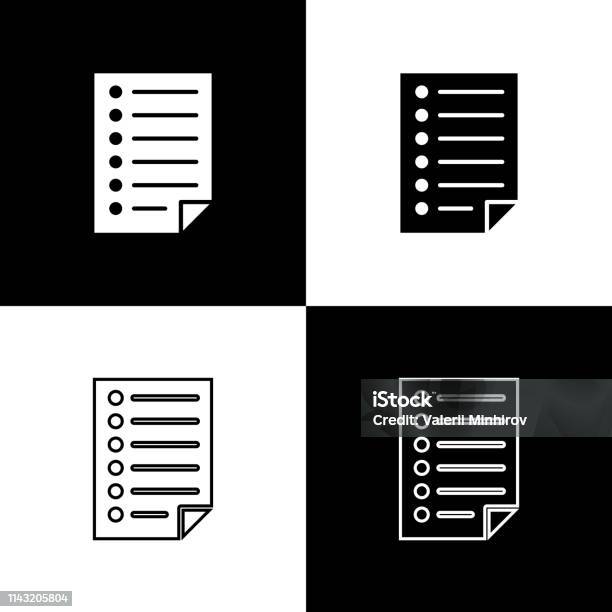 Définissez Les Icônes De Document Isolées Sur Le Fond Noir Et Blanc