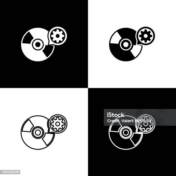 Atur Disk Cd Atau Dvd Dan Ikon Roda Gigi Yang Terisolasi Pada Latar