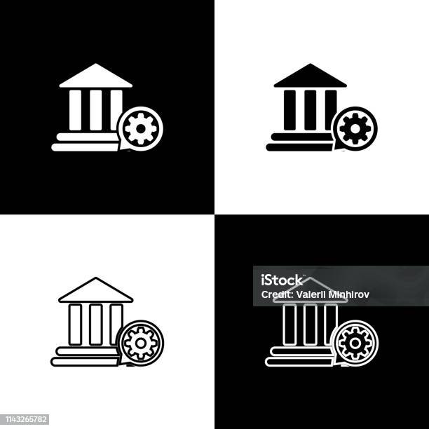 Définissez Les Icônes De Bâtiment Et Dengrenage De Banque Isolées Sur