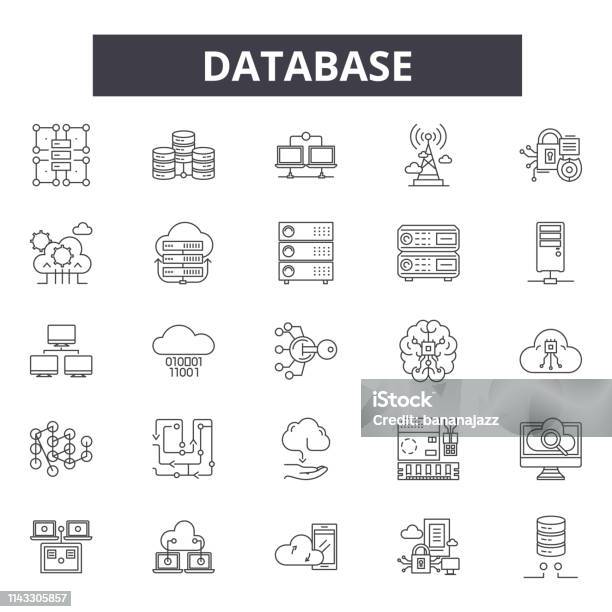 Ikon Baris Database Tanda Diatur Vektor Konsep Kerangka Database