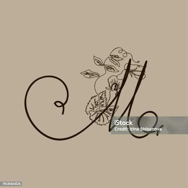 Vector Hand Drawn Floral M Monogram Atau Logo Huruf Besar Tangan Huruf