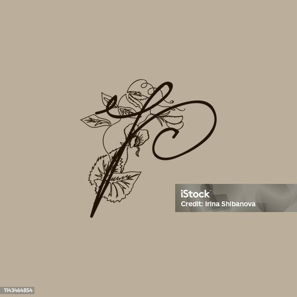 Vector Hand Drawn Floral P Monogram Atau Logo Huruf Besar Tangan Huruf