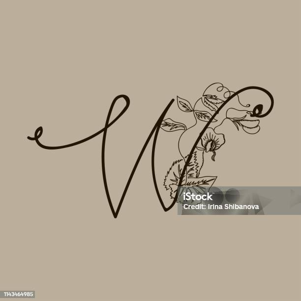 Vector Hand Drawn Floral W Monogram Atau Logo Huruf Besar Tangan Huruf
