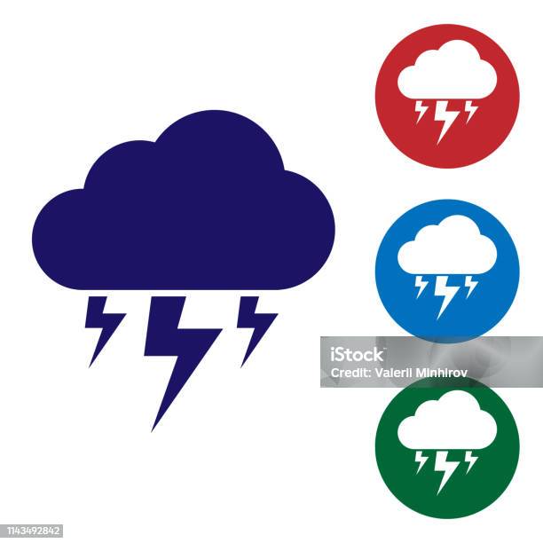 Blue Storm Icône Disolement Sur Fond Blanc Nuage Et Signe De Foudre