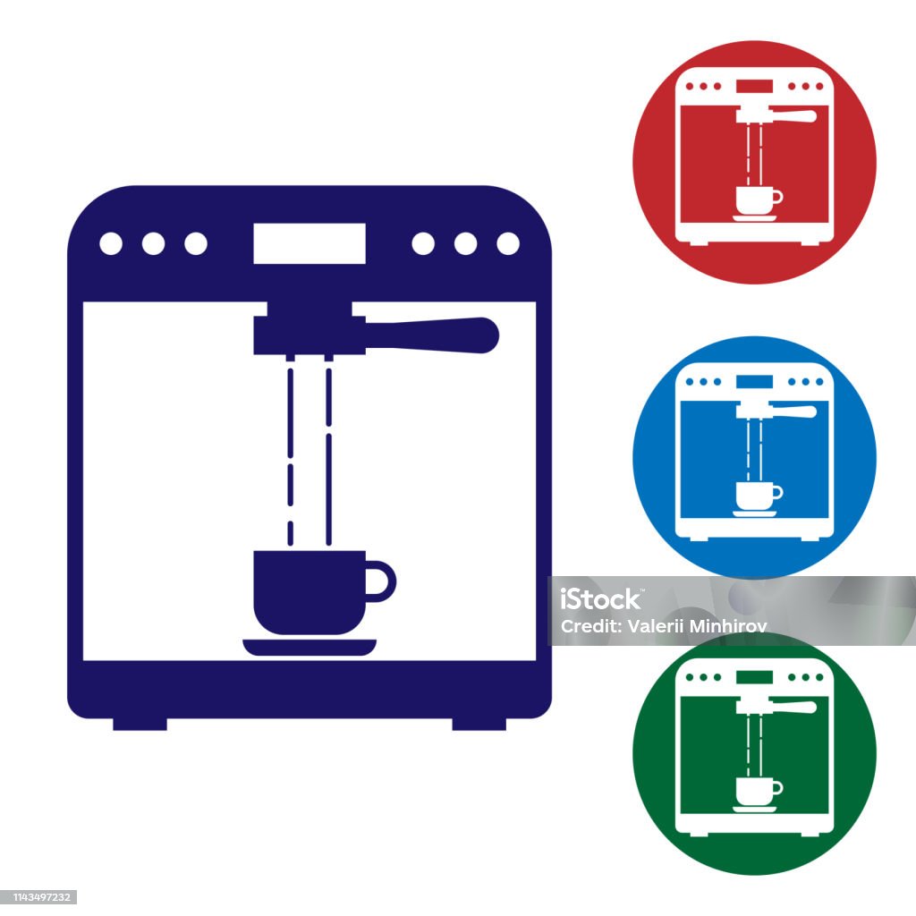 Blauwe Koffiemachine En Coffee Cup Icoon Geïsoleerd Op Witte