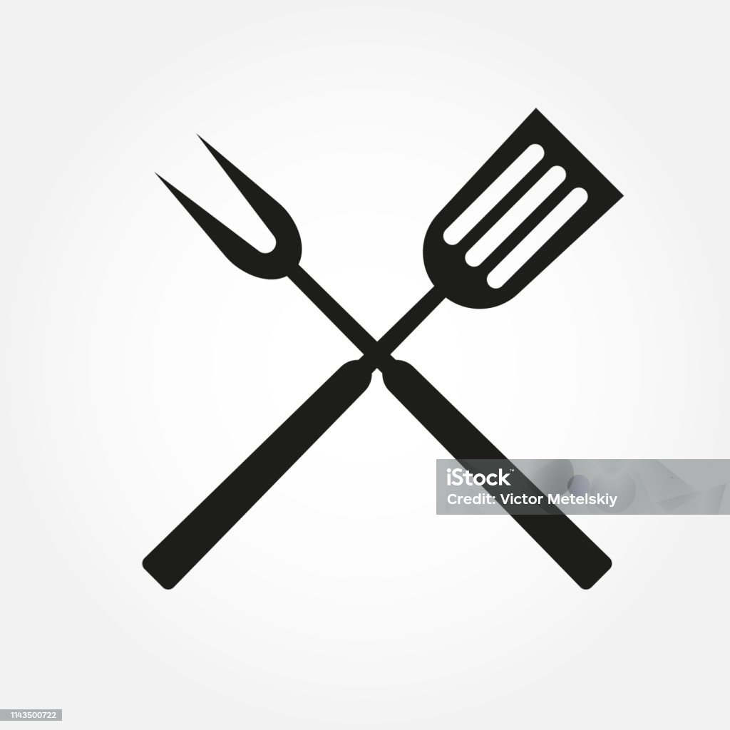 Bbq Atau Ikon Alat Panggangan Crossed Barbekyu Garpu Dengan Spatula