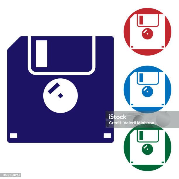 Blauwe Floppy Disk Voor Computer Data Opslag Icoon Geïsoleerd Op Witte