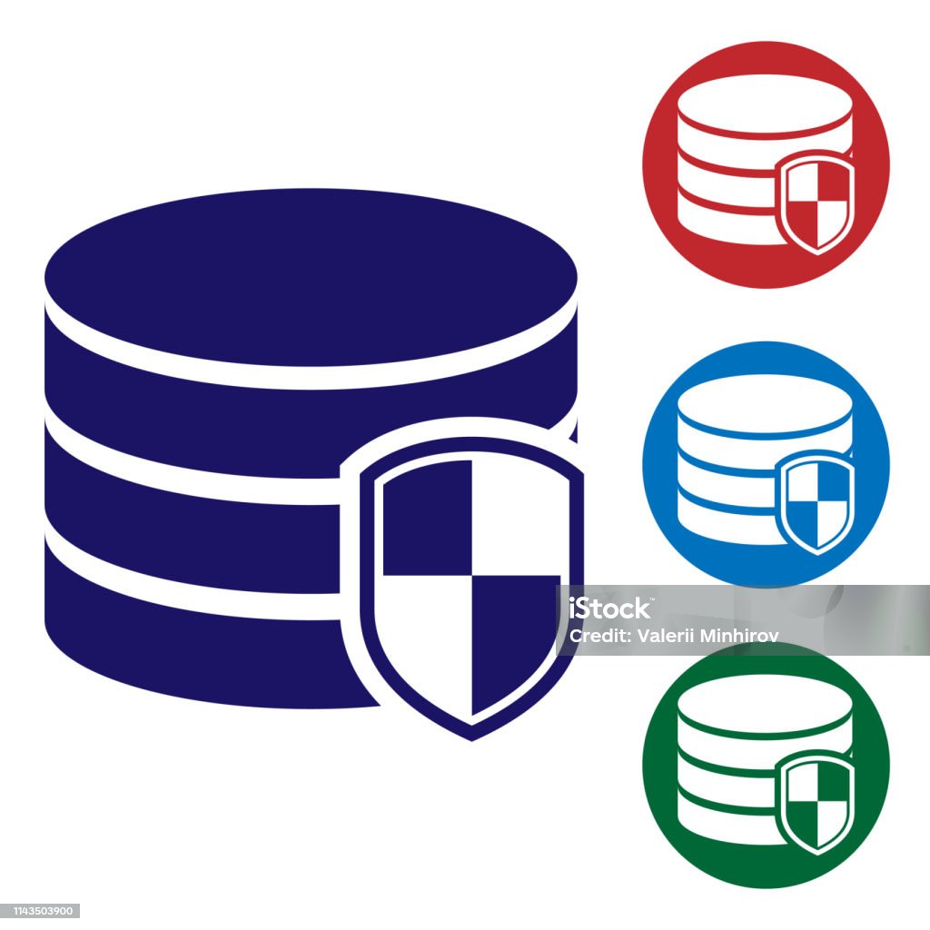 Blue Database Protection Icon Isolated On White Background Secure Database Icon Set Color Icon