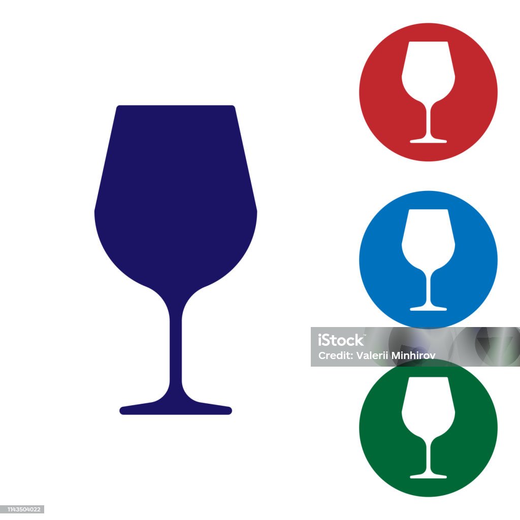 Blue Wine Glass Icon Isolated On White Background Wineglass Sign Set Color Icon In Circle