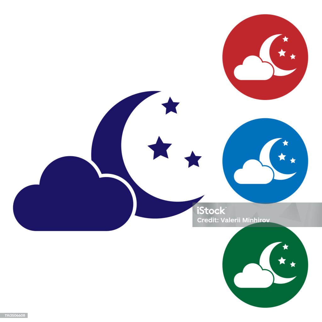 Blaue Wolke Mit Mondund Sterneicon Auf Weißem Hintergrund Isoliert ... Blaue Wolke Mit Mondund Sterneicon Auf Weißem Hintergrund Isoliert ...