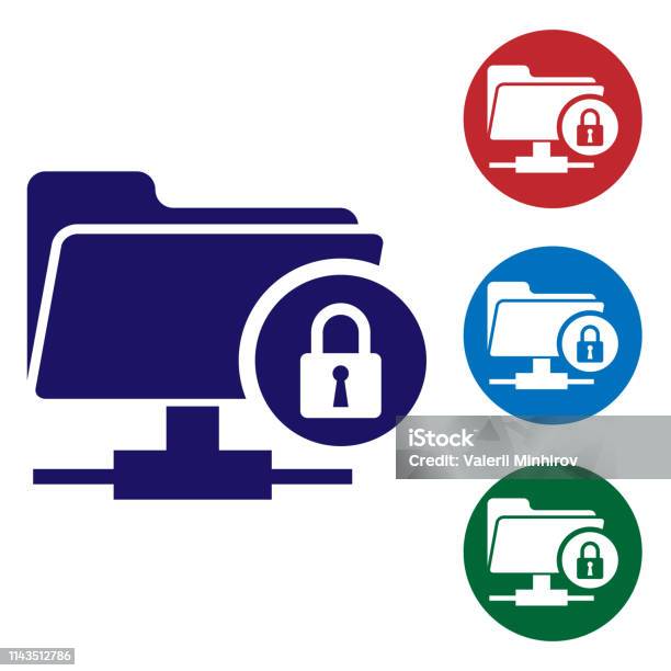 Folder Ftp Biru Dan Ikon Kunci Pada Latar Belakang Putih Konsep