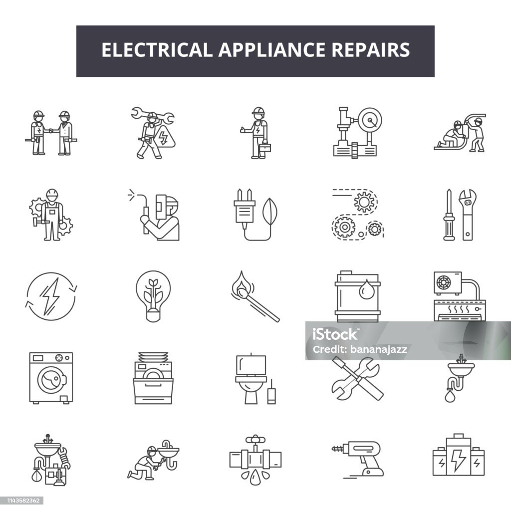 Appareil Électrique Répare Les Icônes De Ligne Les Signes Ensemble