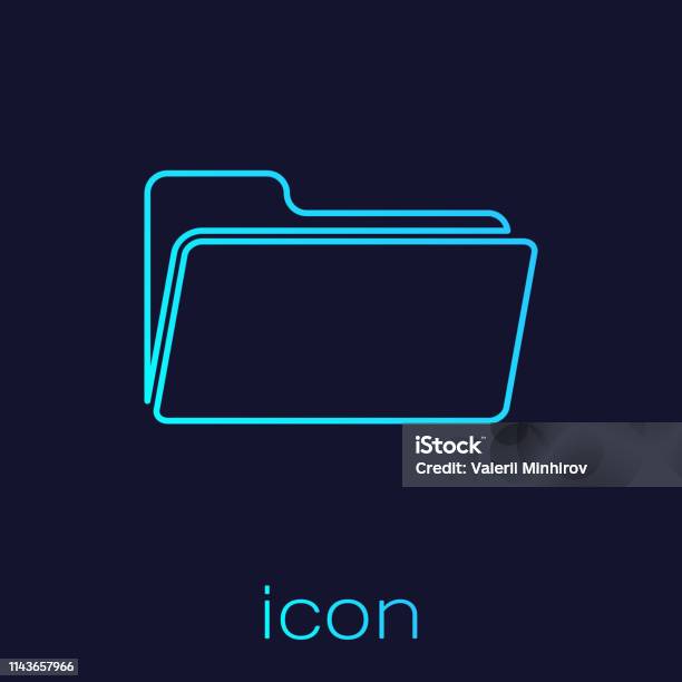 Turquoise Folder Lijn Icoon Geïsoleerd Op Blauwe Achtergrond Vector