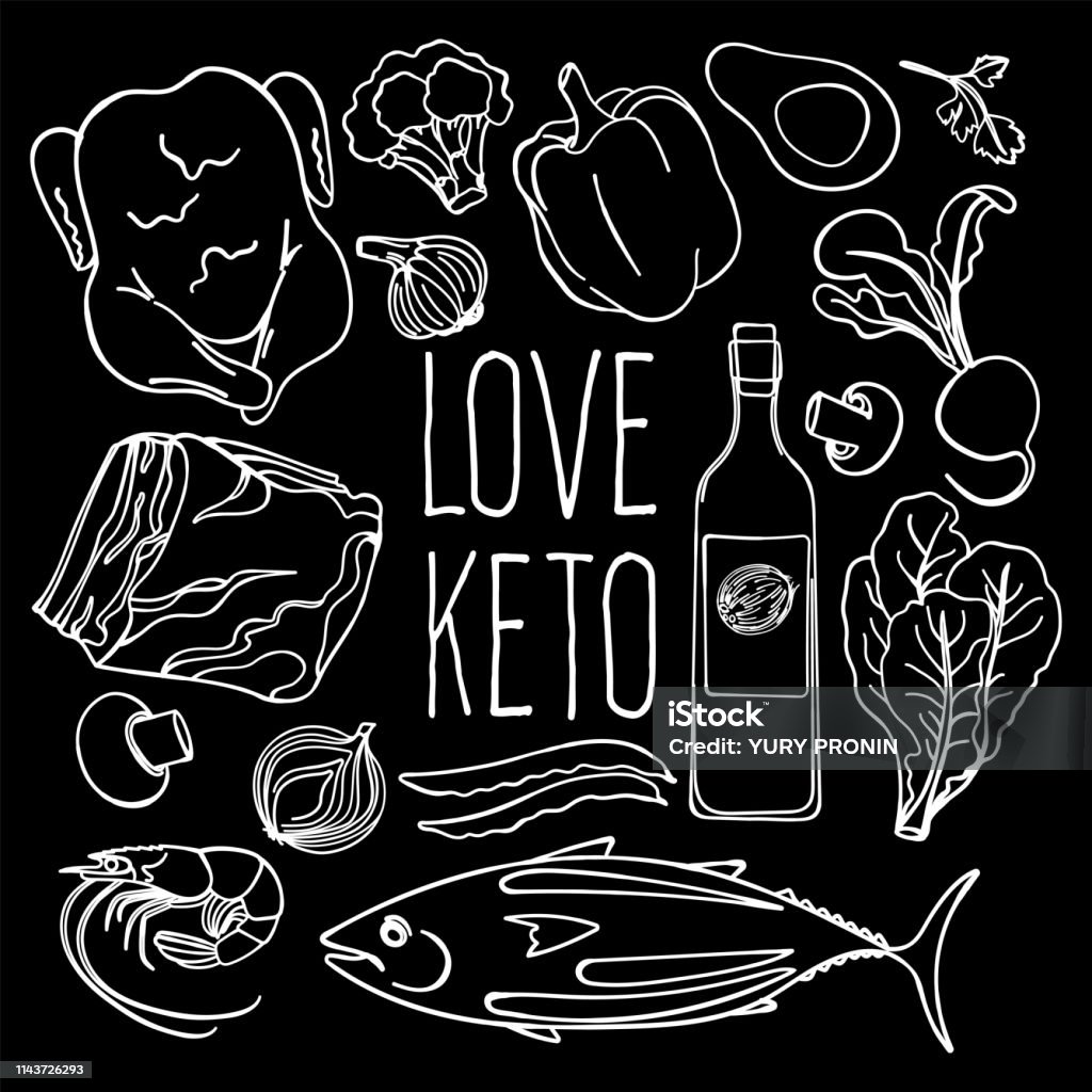 Keto Black Proper Nutrition Diet Vector Illustration Set Stock