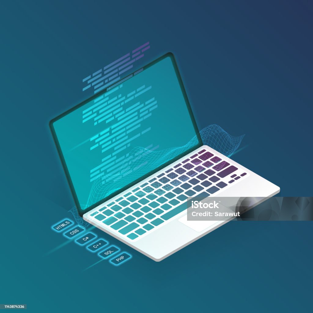 Programmer Coding Binary Computer Isometric Flat Vector Stock