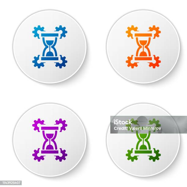 Couleur Sablier Et Icône Dengrenage Isolé Sur Fond Blanc Symbole De