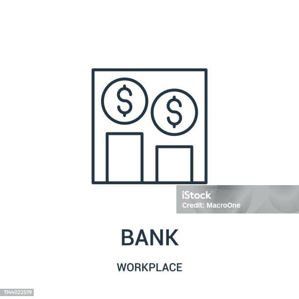 Vetores De Vetor Do Ícone Do Banco Da Coleção Do Workplace Linha Fina