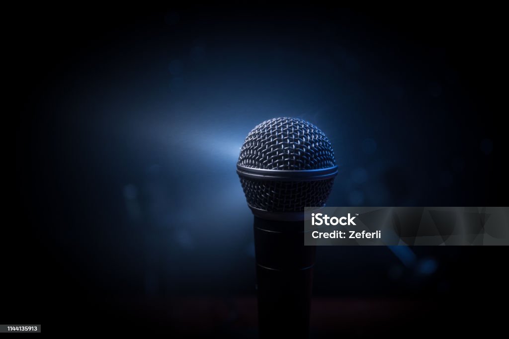 Microphone Karaoke Concert Vocal Audio Mic In Low Light With Blurred
