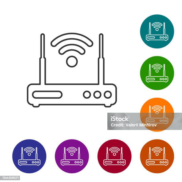 Routeur Gris Et Icône De Ligne De Symbole De Signal Wifi Isolé Sur Fond