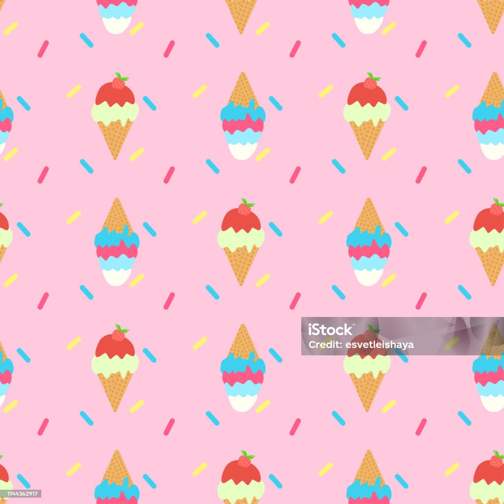 Seamless Pattern Of Ice Cream Cones Vector Summer Dessert Stock