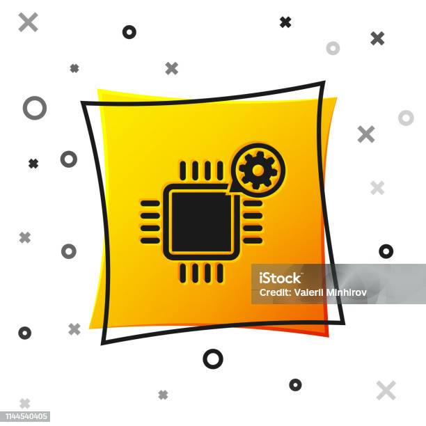 Noir Processeur Et Icône Dengrenage Isolé Sur Fond Blanc Cpu Concept De