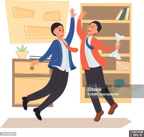 Léquipe De Bureau De Personnages De Dessin Animé Se Réjouissent Dans La