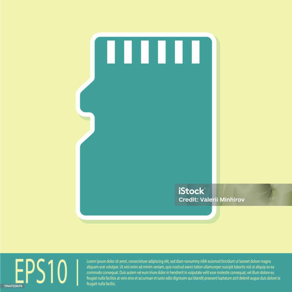 Green Micro Sd Memory Card Icon Isolated On Yellow Background Flat