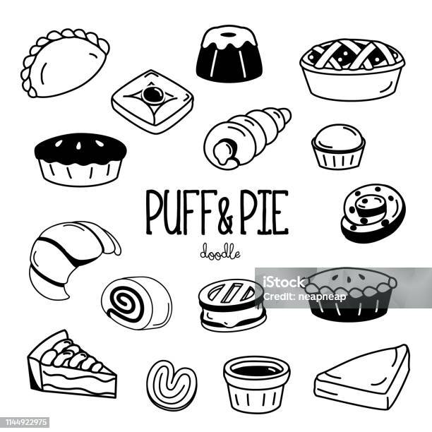 Gaya Menggambar Tangan Untuk Puff Dan Pai Doodle Roti Puff Dan Pai