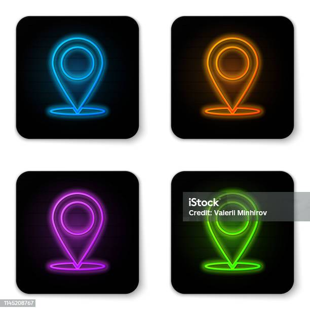 Gloeiende Neon Kaart Pin Icoon Geïsoleerd Op Witte Achtergrond