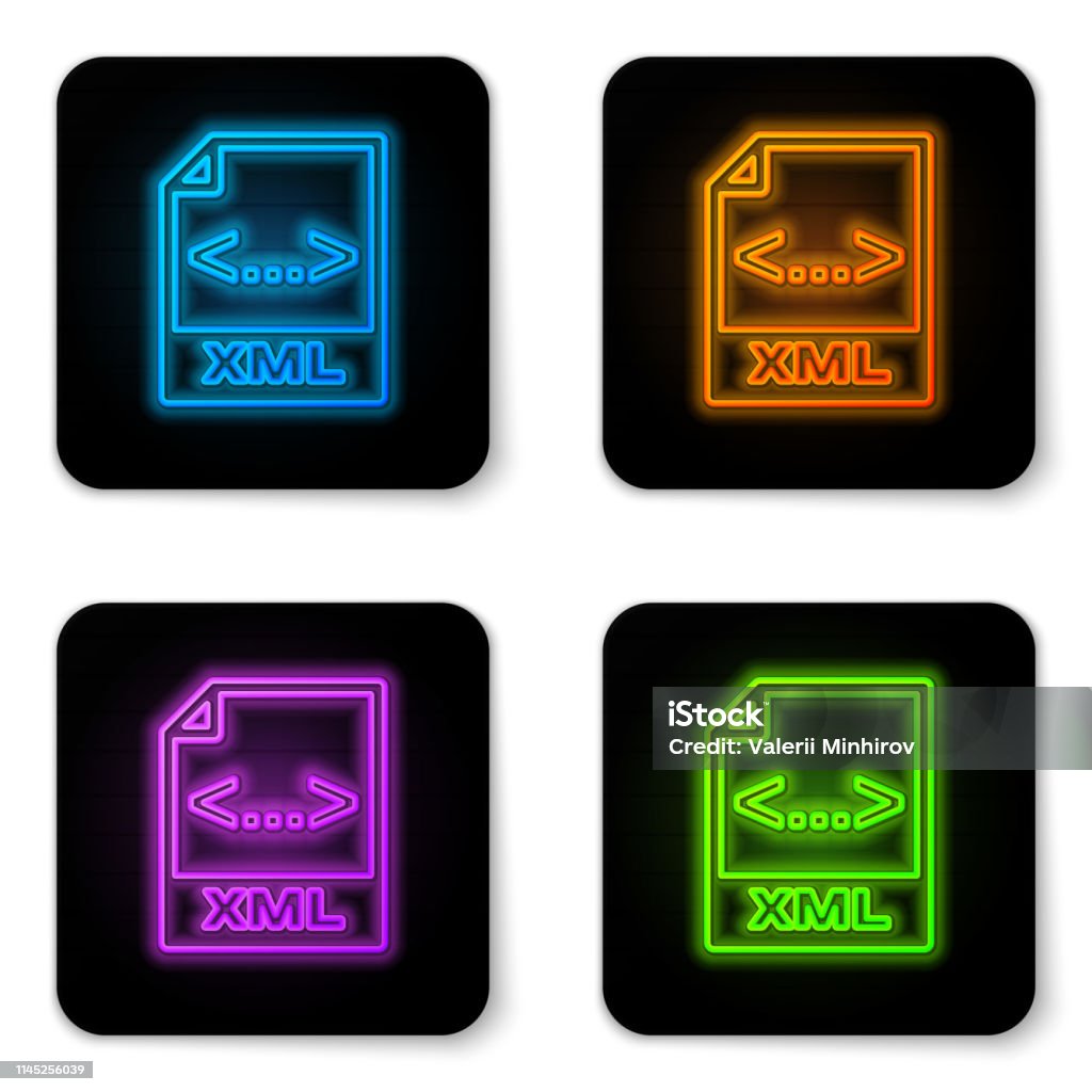 Glowing Neon Xml File Document Icon Download Xml Button Icon Isolated On White Background Xml