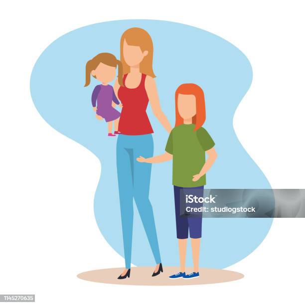 Mère Avec Des Personnages De Filles Vecteurs Libres De Droits Et Plus D